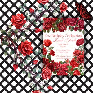 Red Roses Digital Birthday Invitation - Etsy
