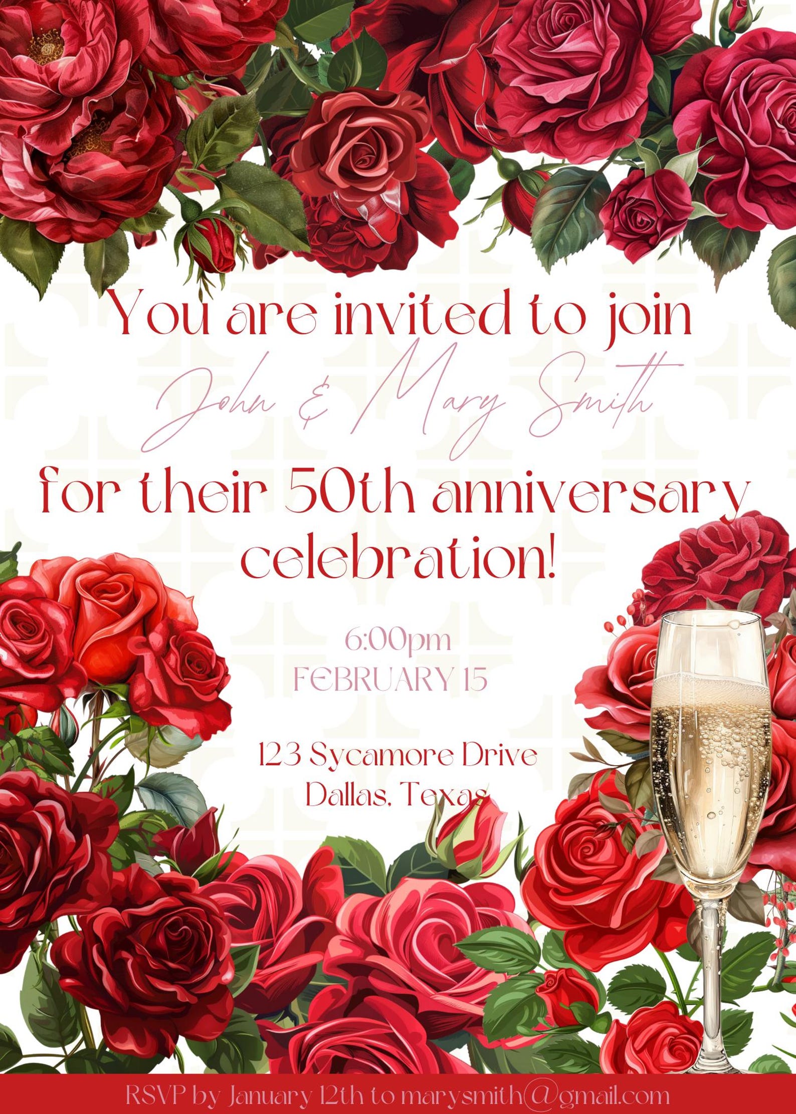 Red Roses Anniversary Digital Invitation - Etsy