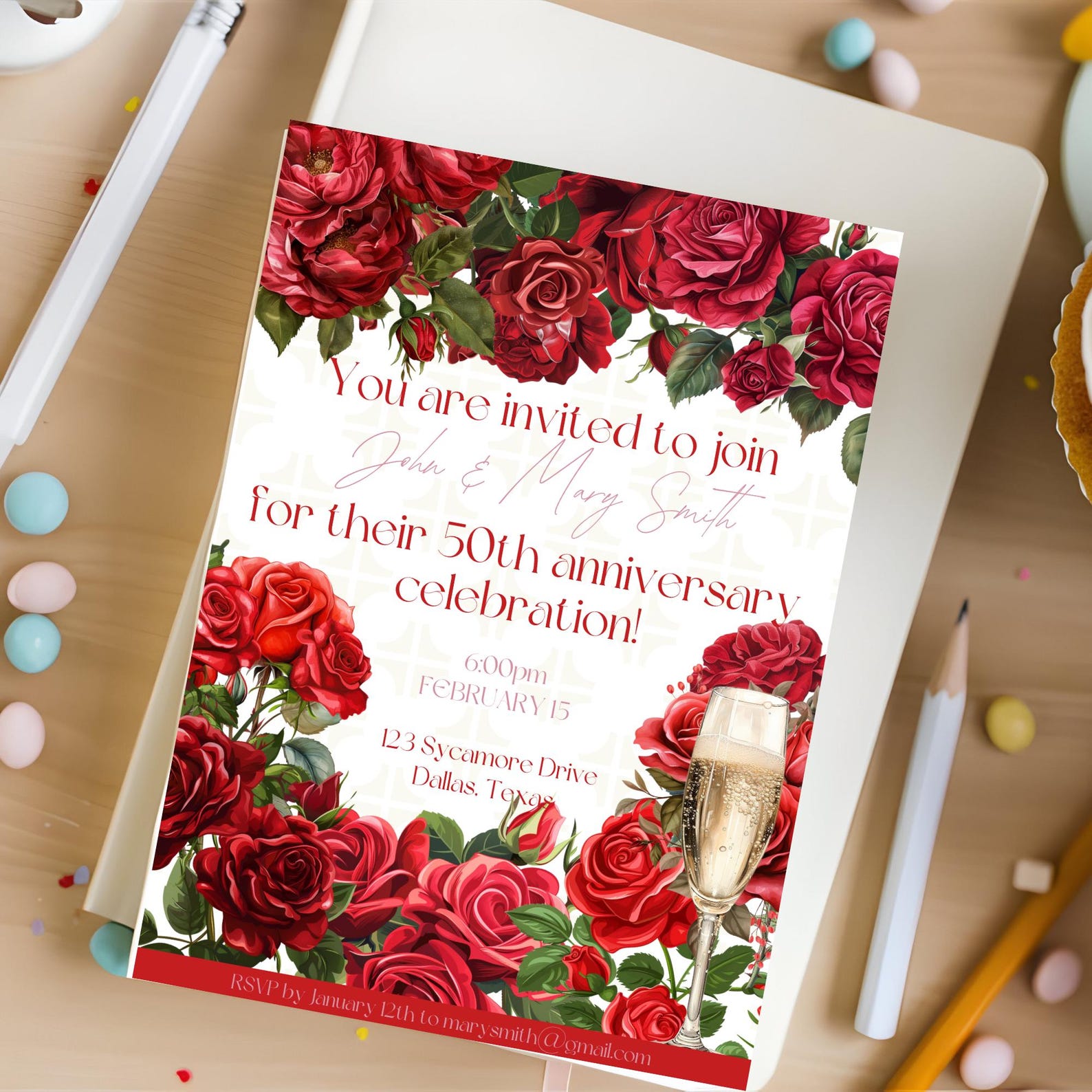 Red Roses Anniversary Digital Invitation - Etsy
