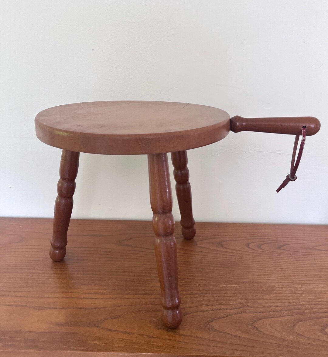 Vintage 3-legged Wooden Milking Stool With Handle Made in Yugoslavia ...