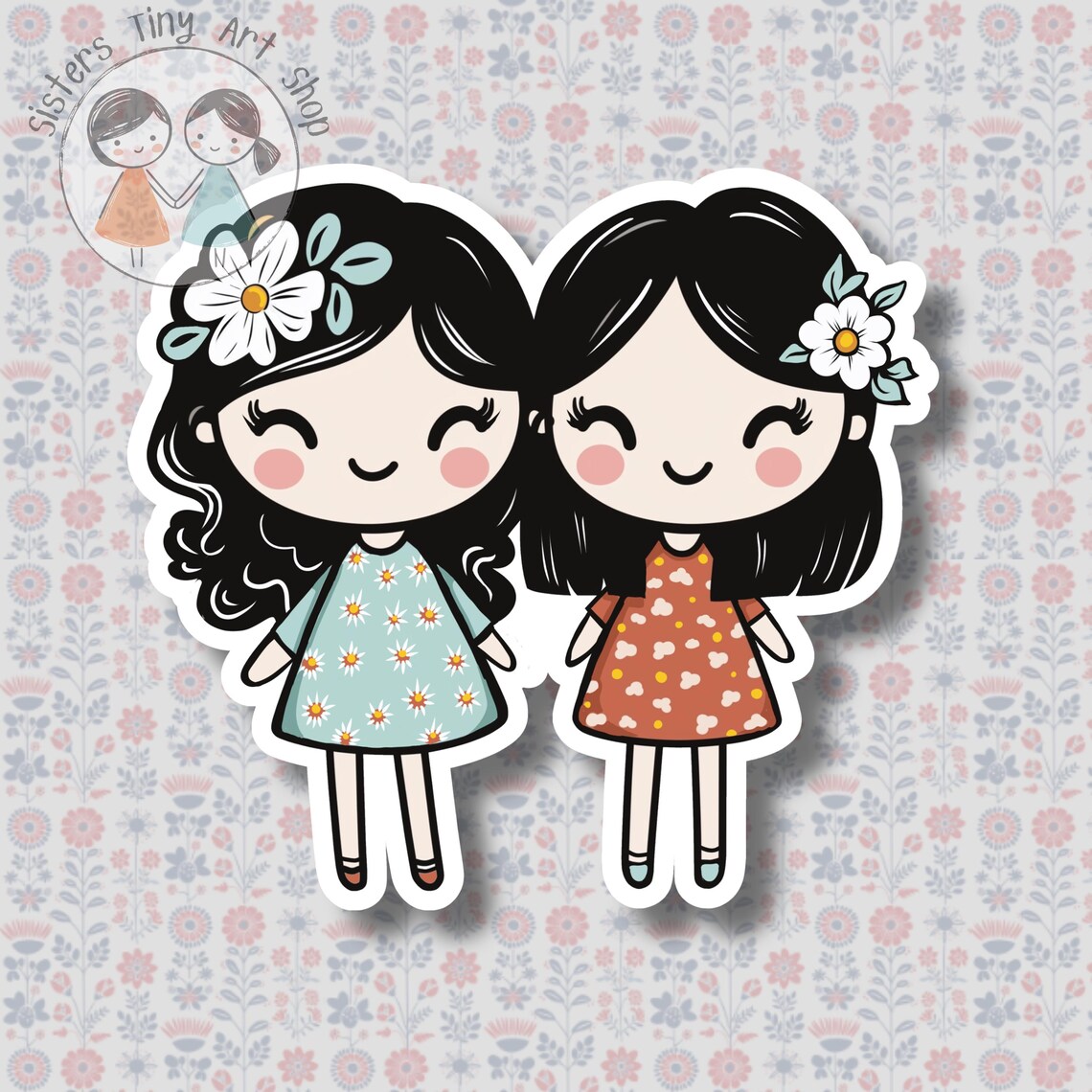 Cute Sisters Sticker – Kawaii Girls Vinyl Sticker – Gift for Sister or ...
