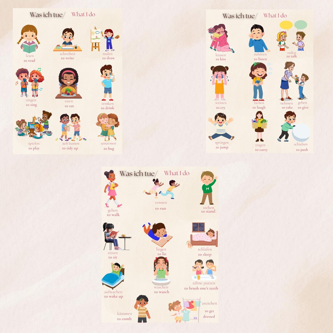 Deutsch-english Educational Wall Art Set L Kids Room Learning Posters L ...