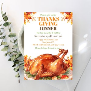 Editable Thanksgiving Dinner Invitation Template Printable Turkey ...
