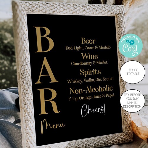 Black and Gold Bar Menu Template Drink Menu Event Menu - Etsy