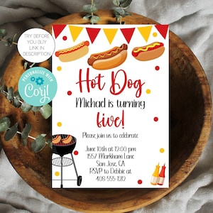 Hot Dog Party Invitation Template, Hot Dog Birthday Invite, Printable ...