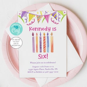 Editable 6th Birthday Invitation Template, Sixth Birthday Party, Corjl ...