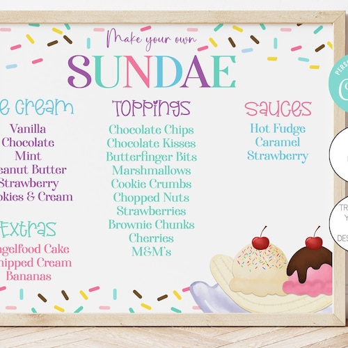 Fully Editable Make Your Own Sundae Sign Template Ice Cream - Etsy