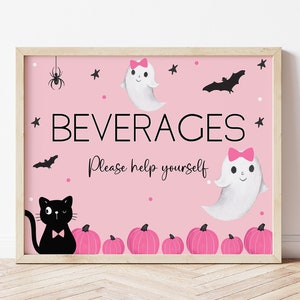 A Little Boo Pink Halloween Beverage Sign Girls Baby Shower Halloween ...
