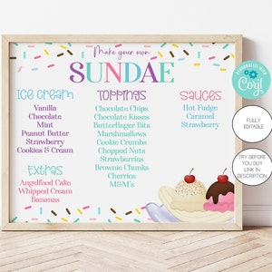 Fully Editable Make Your Own Sundae Sign Template, Ice Cream Party ...
