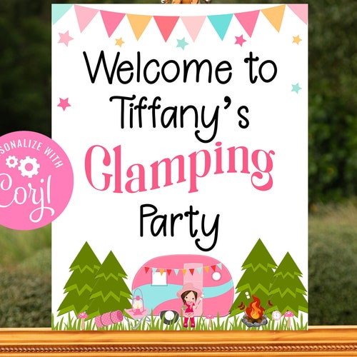 Editable Happy Camper Welcome Sign Camp Birthday Party Girl - Etsy
