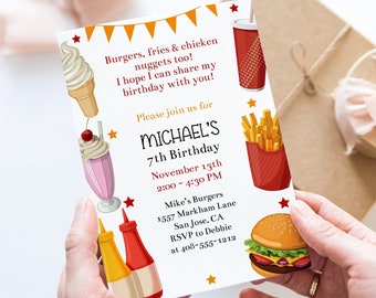 Editable Fast Food Birthday Invitation Template, Fast Food Party ...