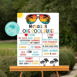 Editable One Cool Dude Sign, Milestone Sign, 1st Birthday, First ...