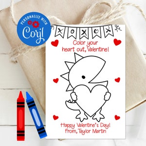 Editable Dinosaur Valentine Coloring Card, Valentine Card for Kids ...