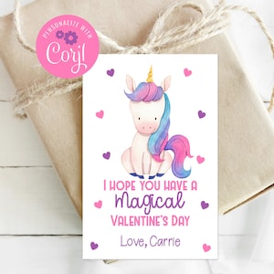 Editable Unicorn Valentine Tag, Printable Valentines, Corjl, Instant ...