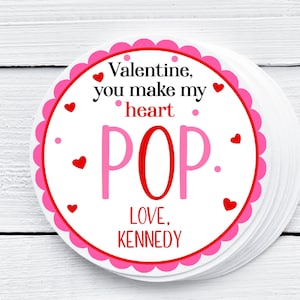 Shipped Valentine You Make My Heart Pop Tag, Kids Valentines for School ...