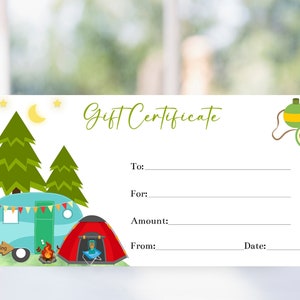 Camping Gift Certificate Voucher Template Editable Gift Coupon ...
