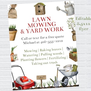 Editable Lawn Mowing Flyer Template, Printable Yard Work Maintenance ...