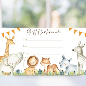 Printable Zoo Gift Certificate Voucher Template, Editable Safari ...