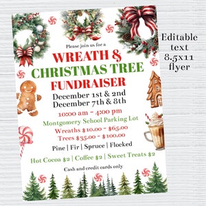 Editable Wreath and Christmas Tree Flyer Template, Printable Holiday ...