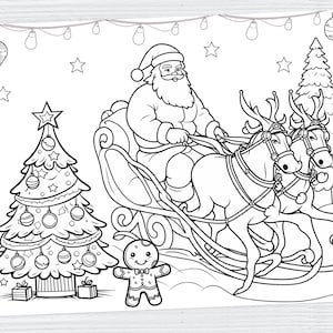 coloring pages of santa's sleigh and the reindeer