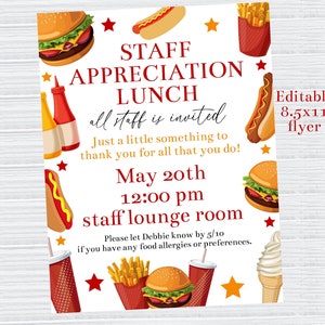 Editable Fast Food Staff Appreciation Flyer Template, Hamburgers Hot ...
