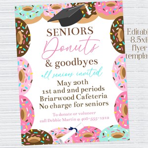 Editable Graduation Donut Flyer Template, Seniors Donut Party Sign ...