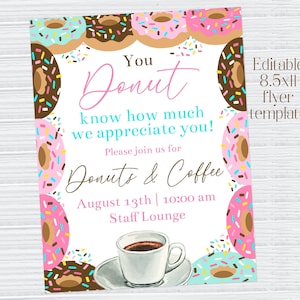 Editable Donuts and Coffee Appreciation Flyer Template, Staff Donuts ...