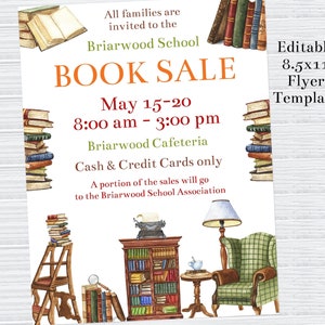 Editable Book Sale Flyer Template, Printable School Book Sale, Library ...