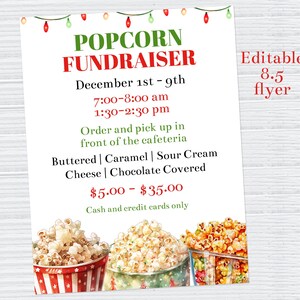 Editable Popcorn Fundraiser Flyer Template Printable School or Church ...
