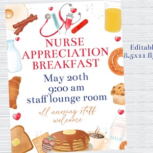 Editable Nurse Appreciation Breakfast Flyer Template, Printable Staff ...