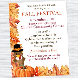 Editable Fall Festival Flyer Template, Printable Harvest Festival ...