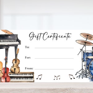 Editable Music Gift Certificate, Music Lessons, Printable Musical ...