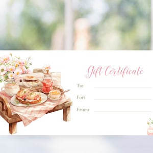 Printable Breakfast in Bed Gift Certificate Template, Brunch Coupon ...