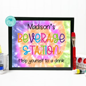 Editable Tie Dye Beverage Station, Drinks Sign, Beverage Sign, Tie Dye ...