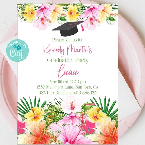 Editable Luau Graduation Invitation Printable College - Etsy