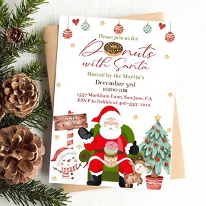 Printable Donuts With Santa Invitation Template, Editable Holiday ...