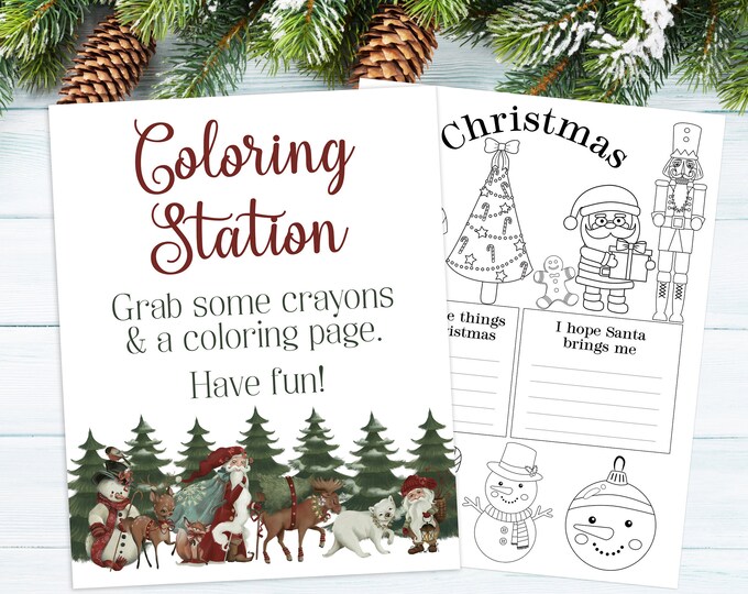 Coloring Station Sign and Coloring Page Christmas Party - Etsy