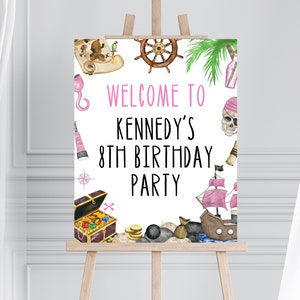 Pirate Party Welcome Sign Template, Printable Pink Pirate Party Sign ...