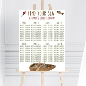 Editable Fishing Seating Chart Template, Printable Fishing Birthday or ...