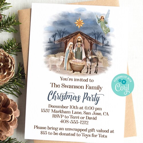 EDITABLE Rustic Nativity Christmas Party Invitation Religious - Etsy