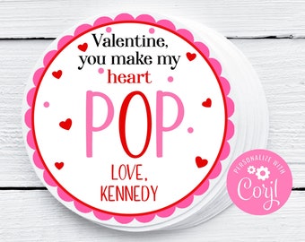 Editable Valentine's Day Gift Tag You Make My Heart Pop - Etsy