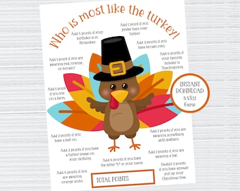 Thanksgiving Game Who is Most Like the Turkey Printable Fall - Etsy