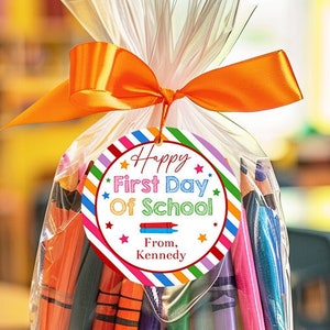 Happy First Day School Tag, Back to School Gift, Coloring Pencils ...