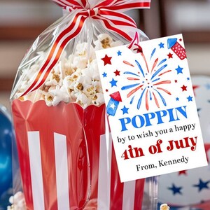 Poppin 4th of July Tag Editable Popcorn Indepence Day Favor Printable ...