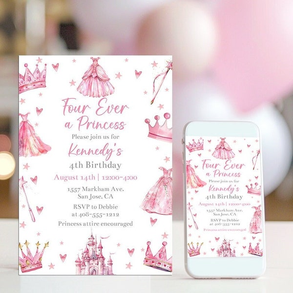 4 Ever a Princess Birthday Invitations - Etsy