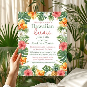 Editable Tropical Hawaiian Luau Event Flyer Template 8.5x11 Luau ...