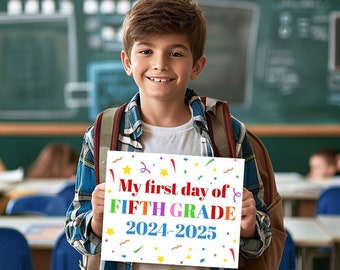 First Day of 5th Grade Sign Girl First Day of Fifth Grade Printable 1st ...