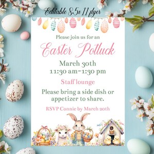 Editable Easter Potluck Staff Luncheon Flyer Template, Printable Easter ...