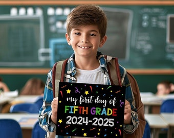 First Day of 5th Grade Sign Girl First Day of Fifth Grade Printable 1st ...