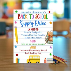 Editable Back to School Supply Drive Flyer Template Printable School ...